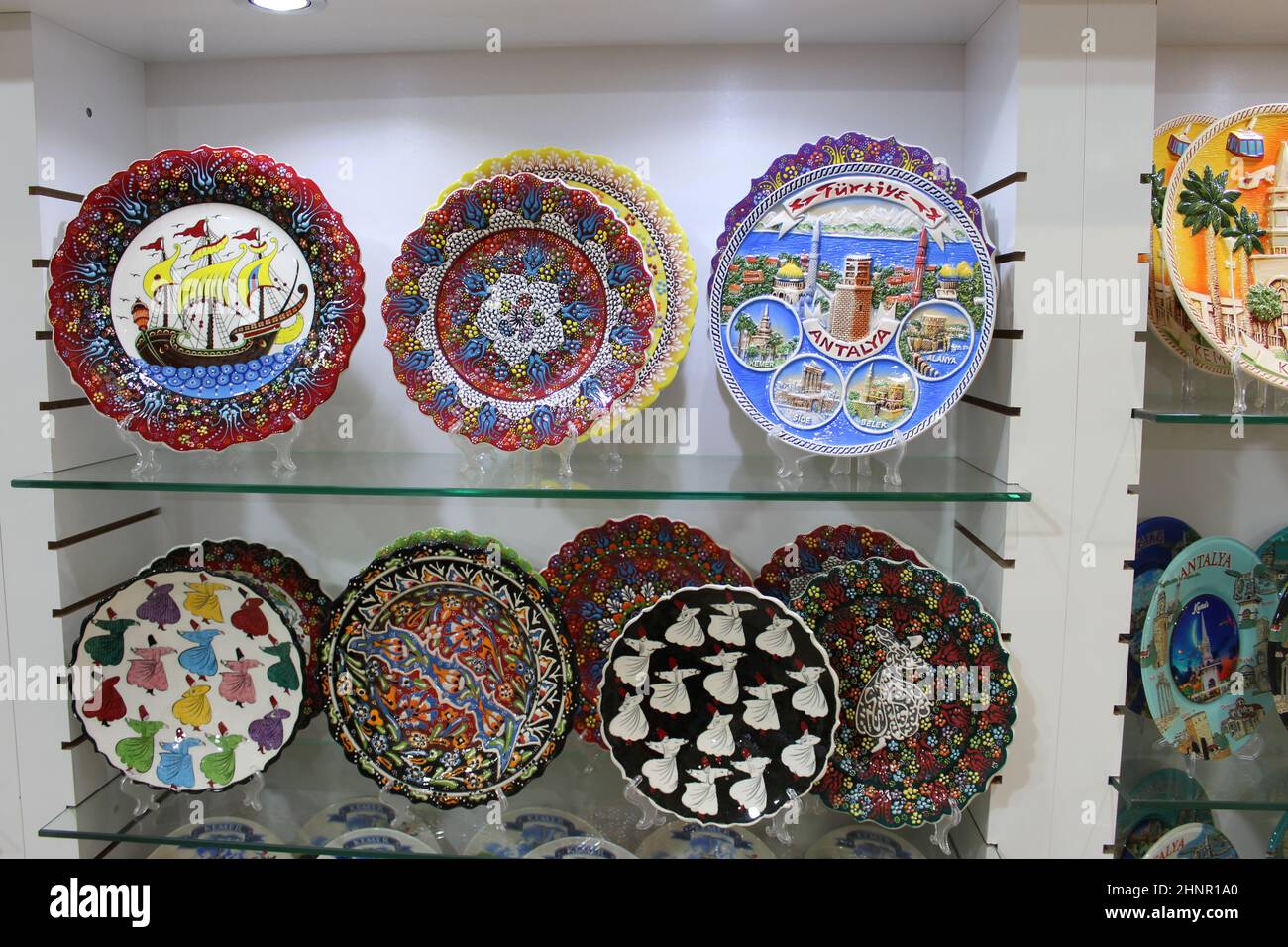 Close-up view of colorful Turkish plates displayed at an outdoor ...