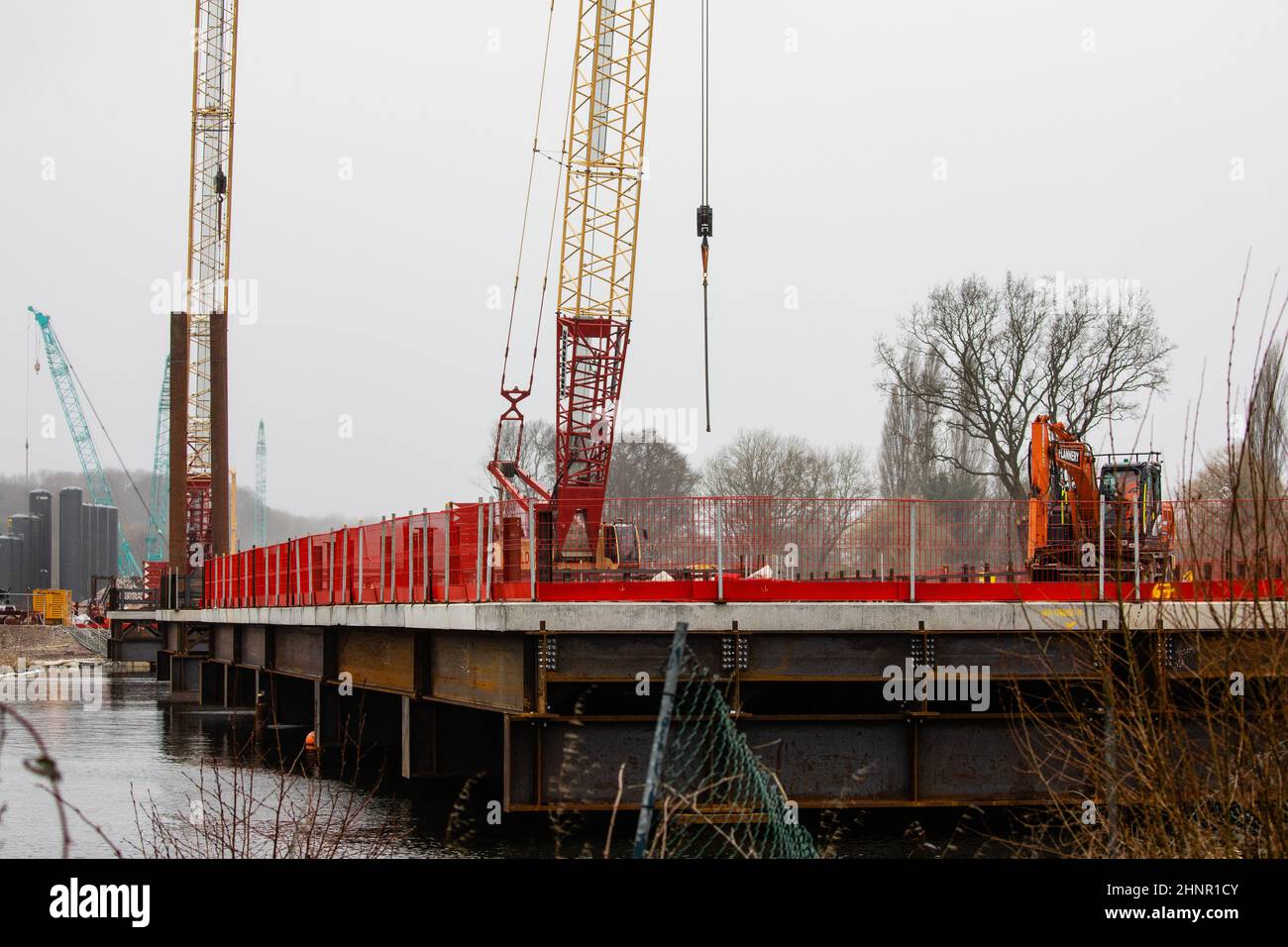 Harefield, UK. 16th February, 2022. Preparatory works in Savay Lake in the Colne Valley for the ...