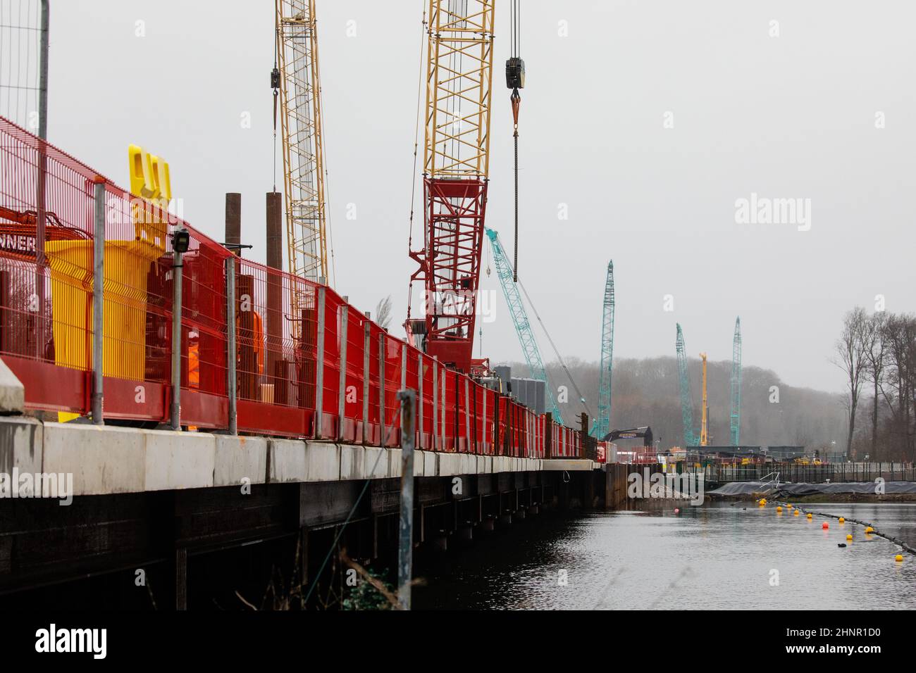 Harefield, UK. 16th February, 2022. Preparatory works in Savay Lake in the Colne Valley for the ...