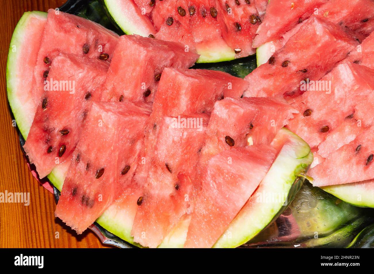 Watermelon pieces close up. fresh juicy fruit background Stock Photo ...
