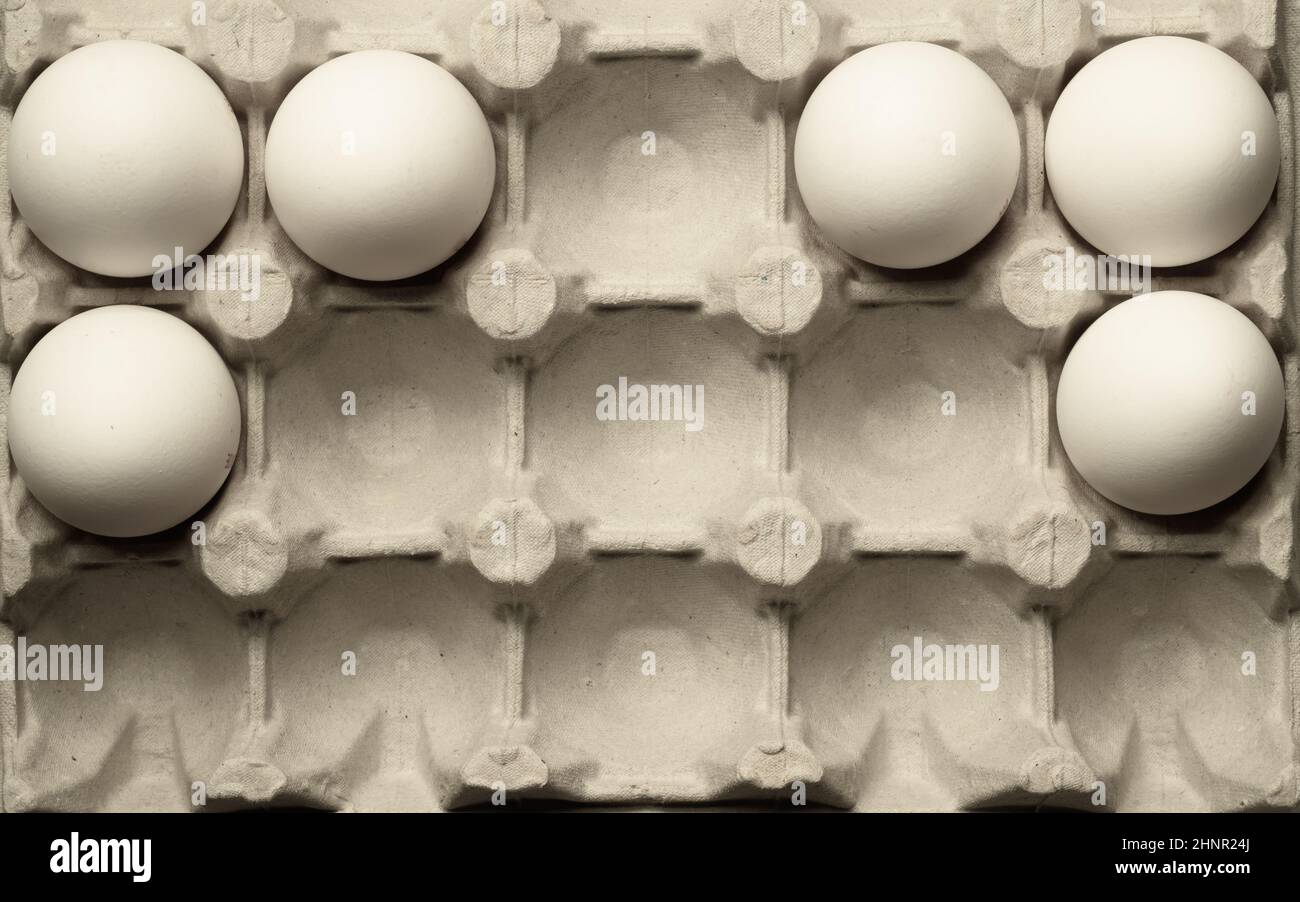 White eggs in carton box background. food ingredient. protein nutrition ...