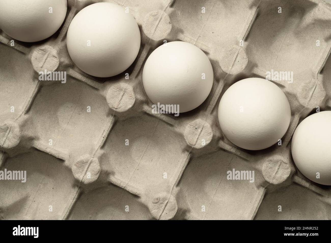White eggs in carton box background. food ingredient. protein nutrition ...