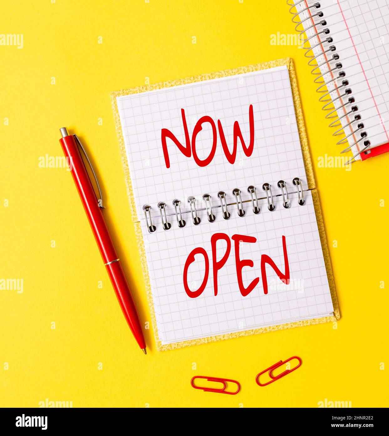 Hand writing sign Now Open, Word for leave door or windows not closed ...