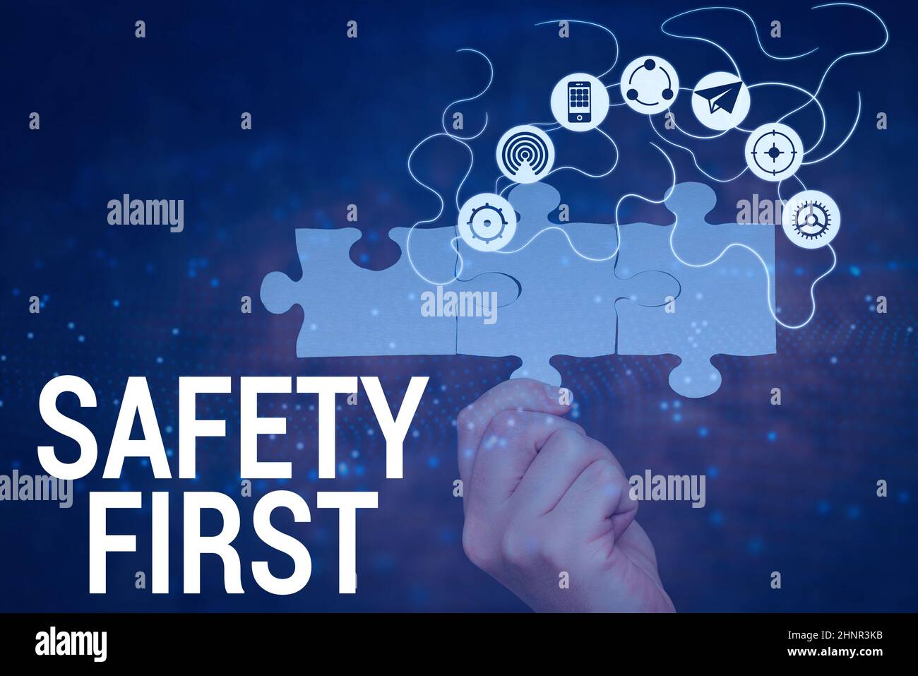 Hand writing sign Safety First, Business concept used to say that the ...