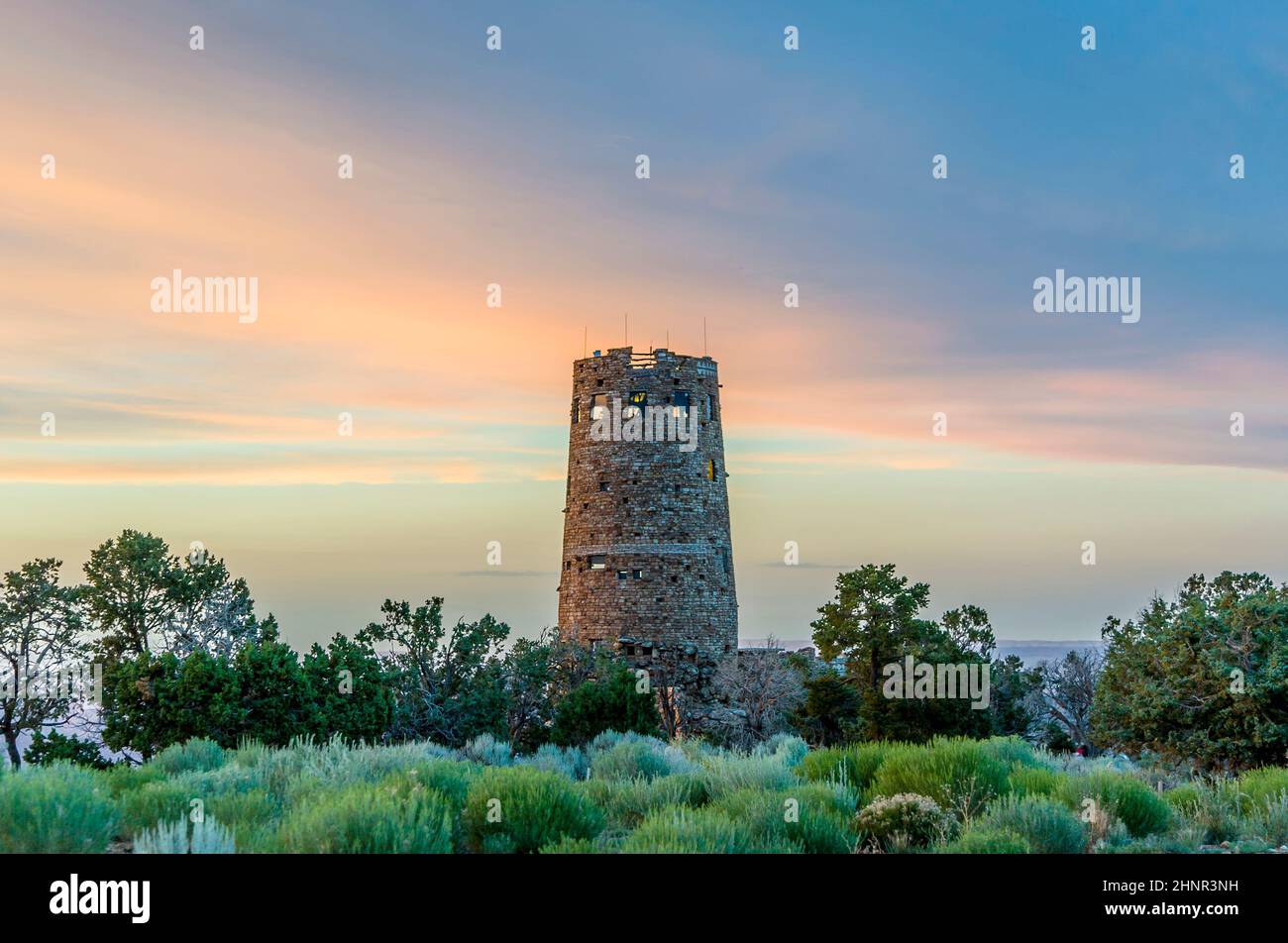 desert view watchtower in sunset at Grand Canyon Stock Photo - Alamy