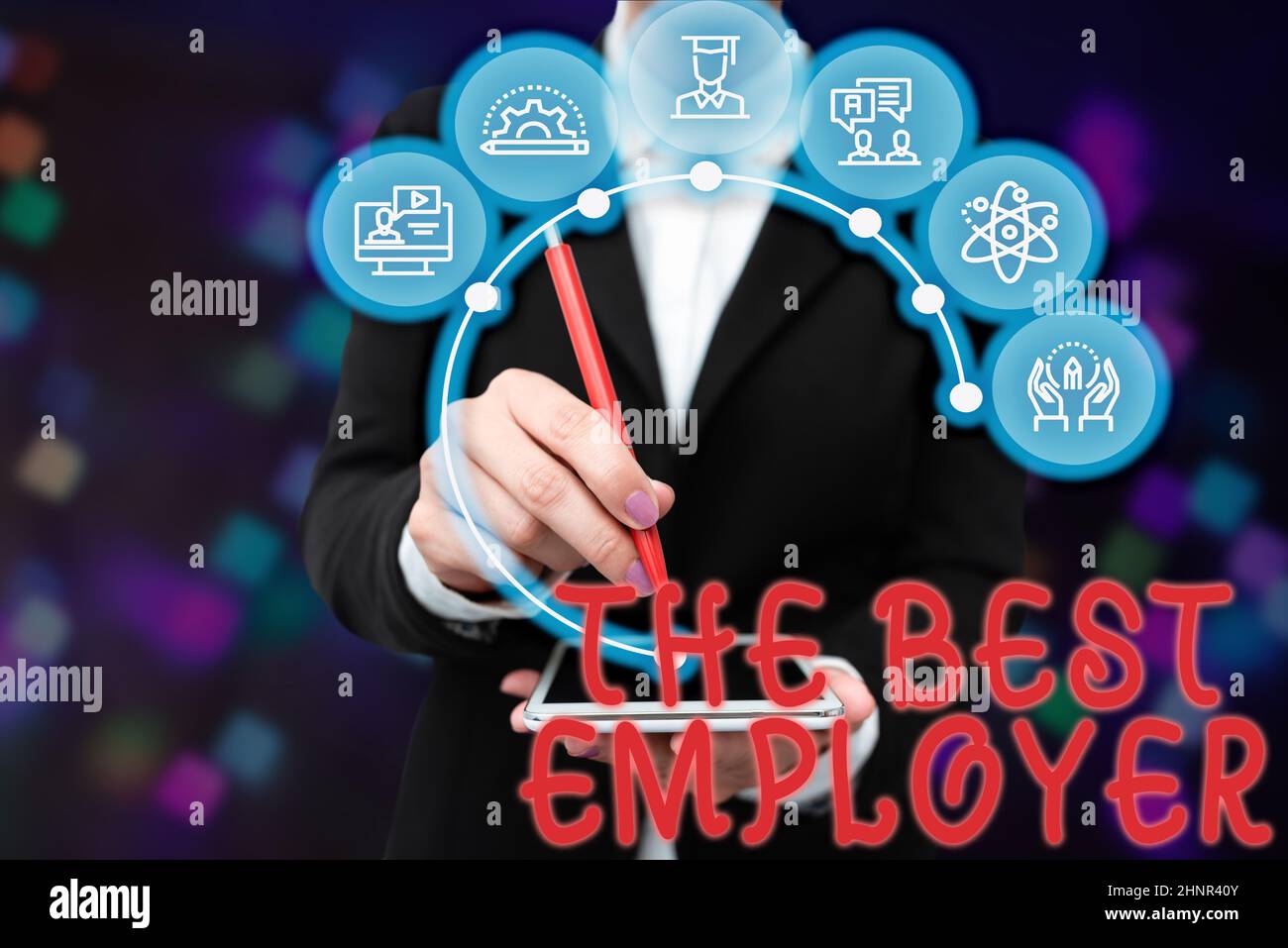 Sign displaying The Best Employer, Word Written on created workplace ...