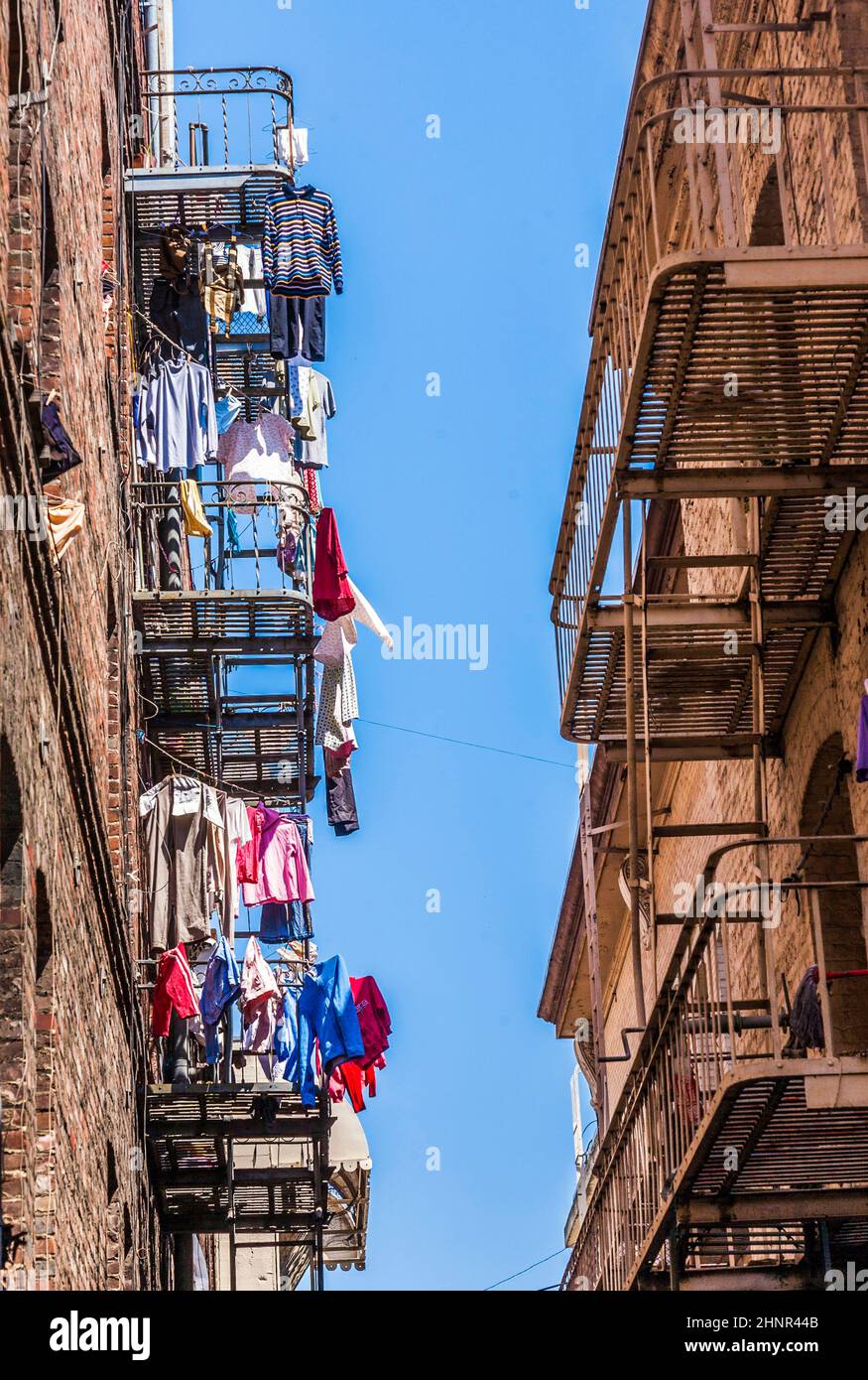 iron fire escape is used for drying clothes Stock Photo - Alamy