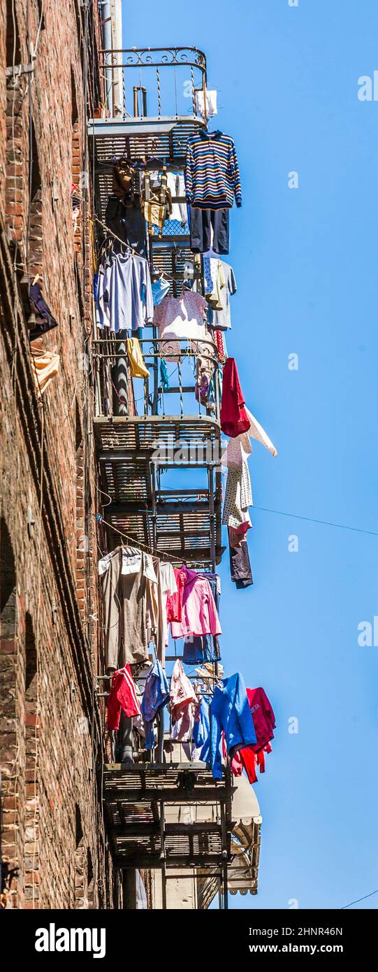 iron fire escape is used for drying clothes Stock Photo - Alamy