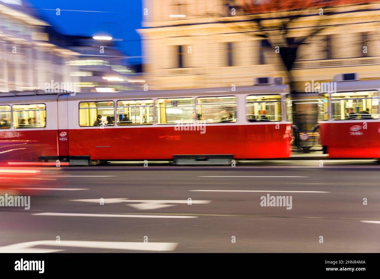 historic tram operates in vienna in late afternoon in first district ...