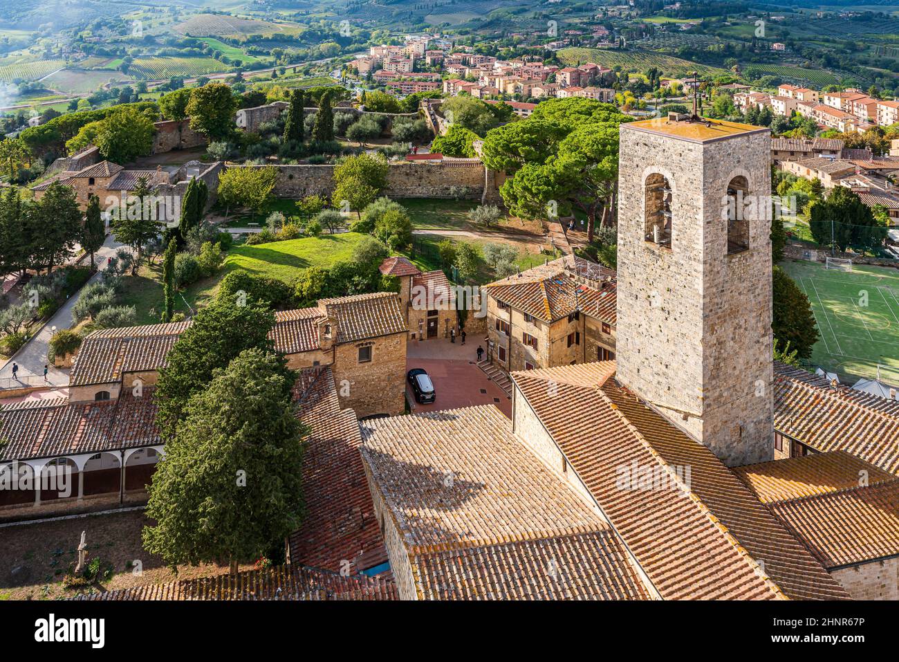 View of the tuscan village of San Gimignano, from the top of Torre ...