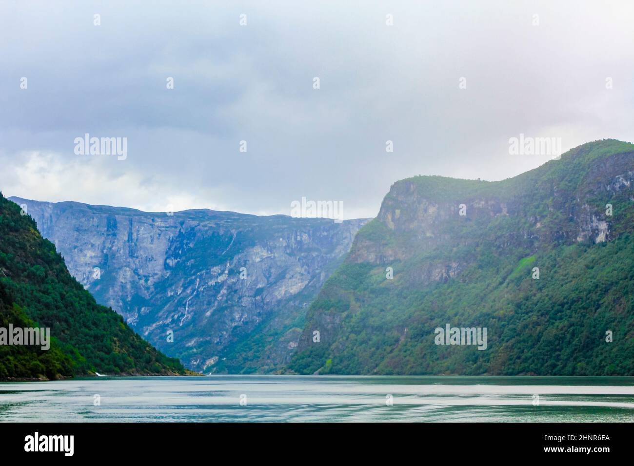 Norwegian beautiful mountain and fjord landscape in Aurlandsfjord ...