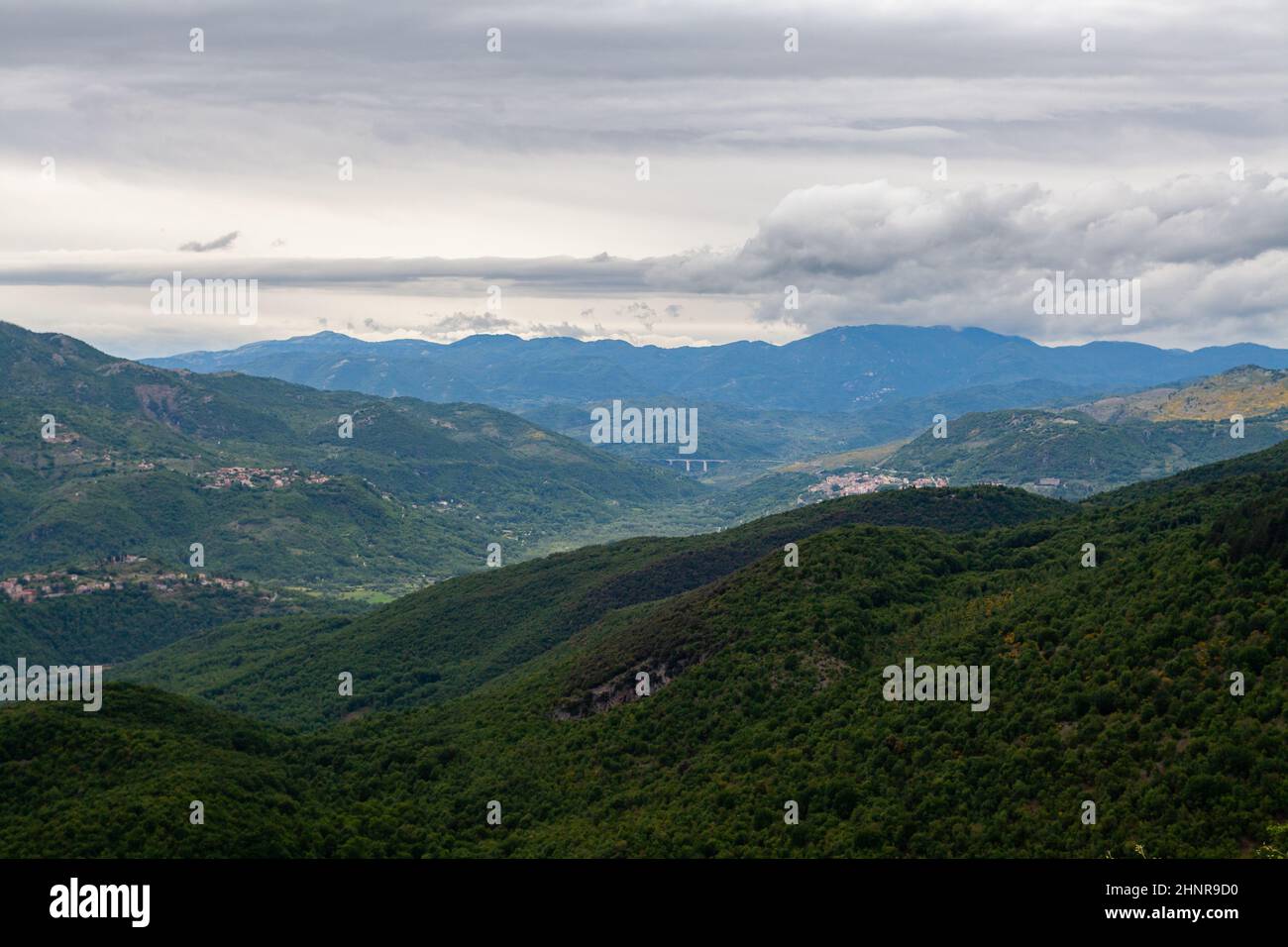 Landscape of mountains and hills around little town Subiaco, province ...