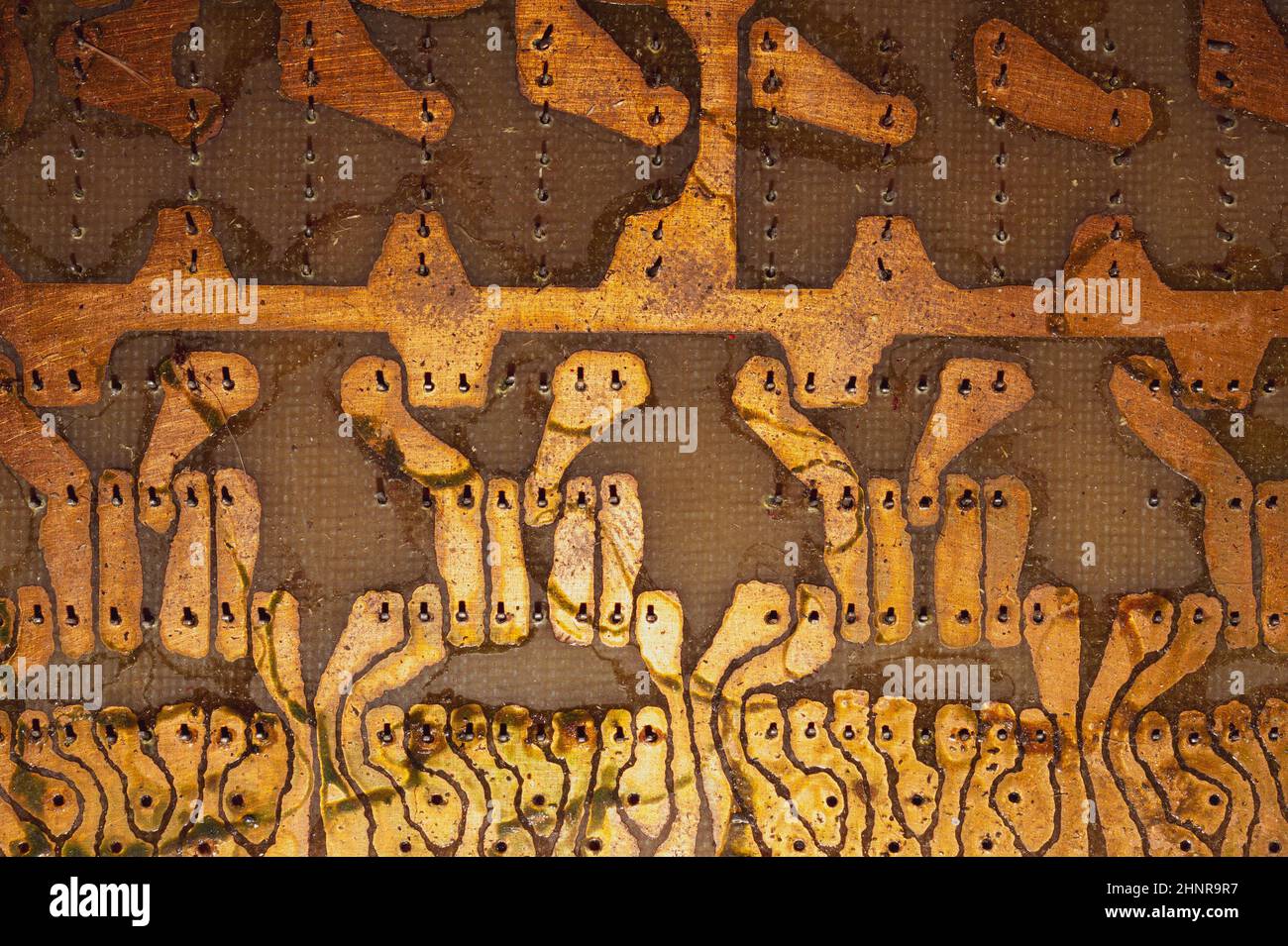 Handmade circuit board with soldered copper tracks. industrial ...