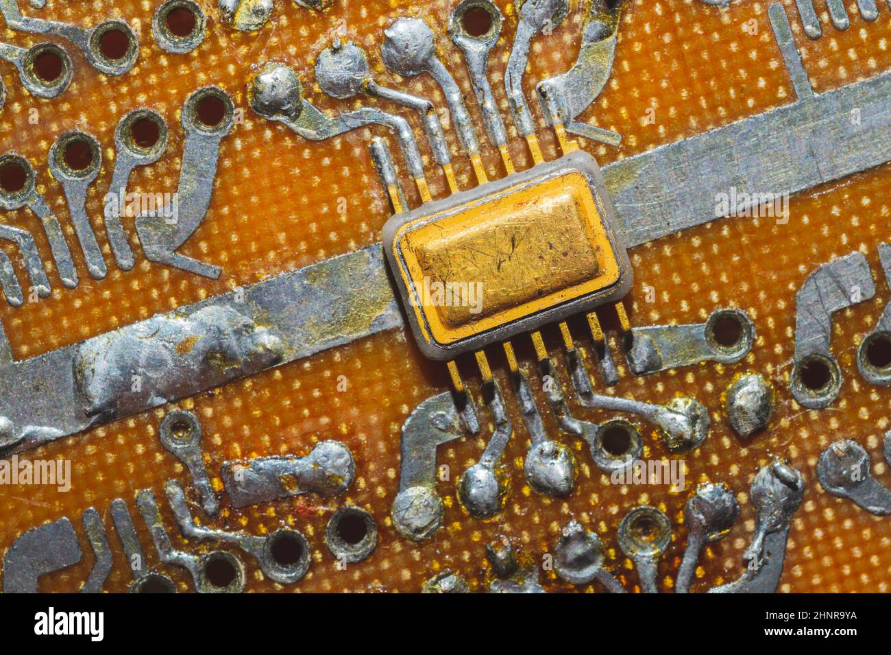 Handmade circuit board with microchip. integrated scheme. industrial ...