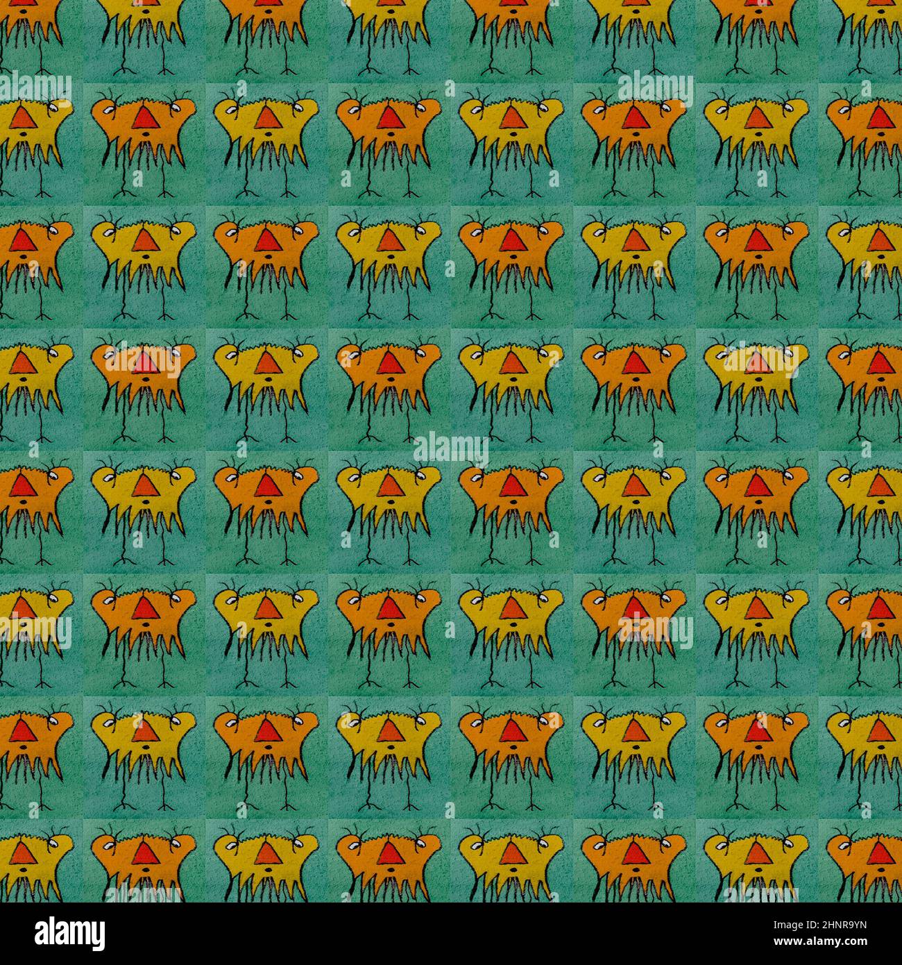 Front view cute monster bird illustration motif seamless pattern Stock ...