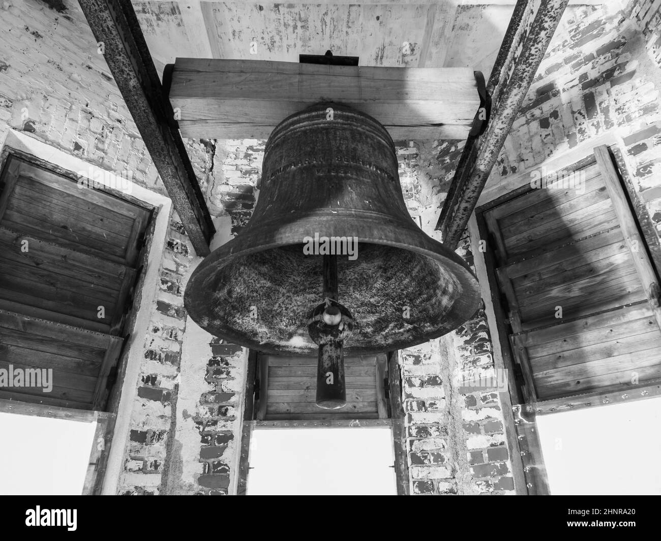 Old church bell. inside the ancient bell tower. abandoned belfry. black ...