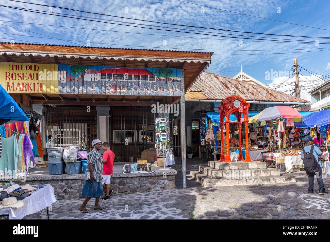 people visit the old Roseau market Stock Photo - Alamy