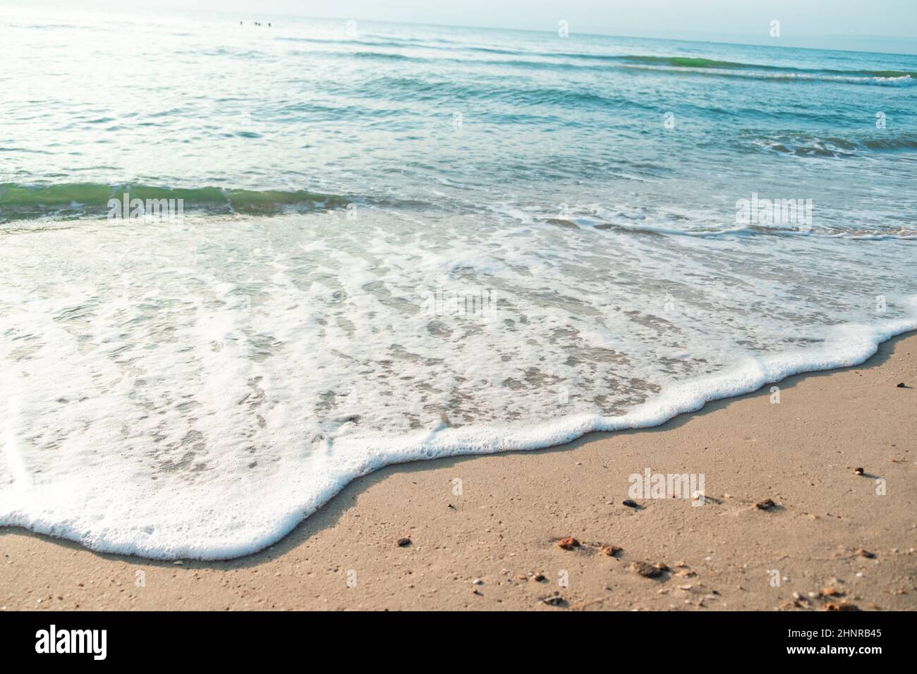 Close Up Wave Sand Beach Sea Foam. Closeup of sea wave with foam on ...