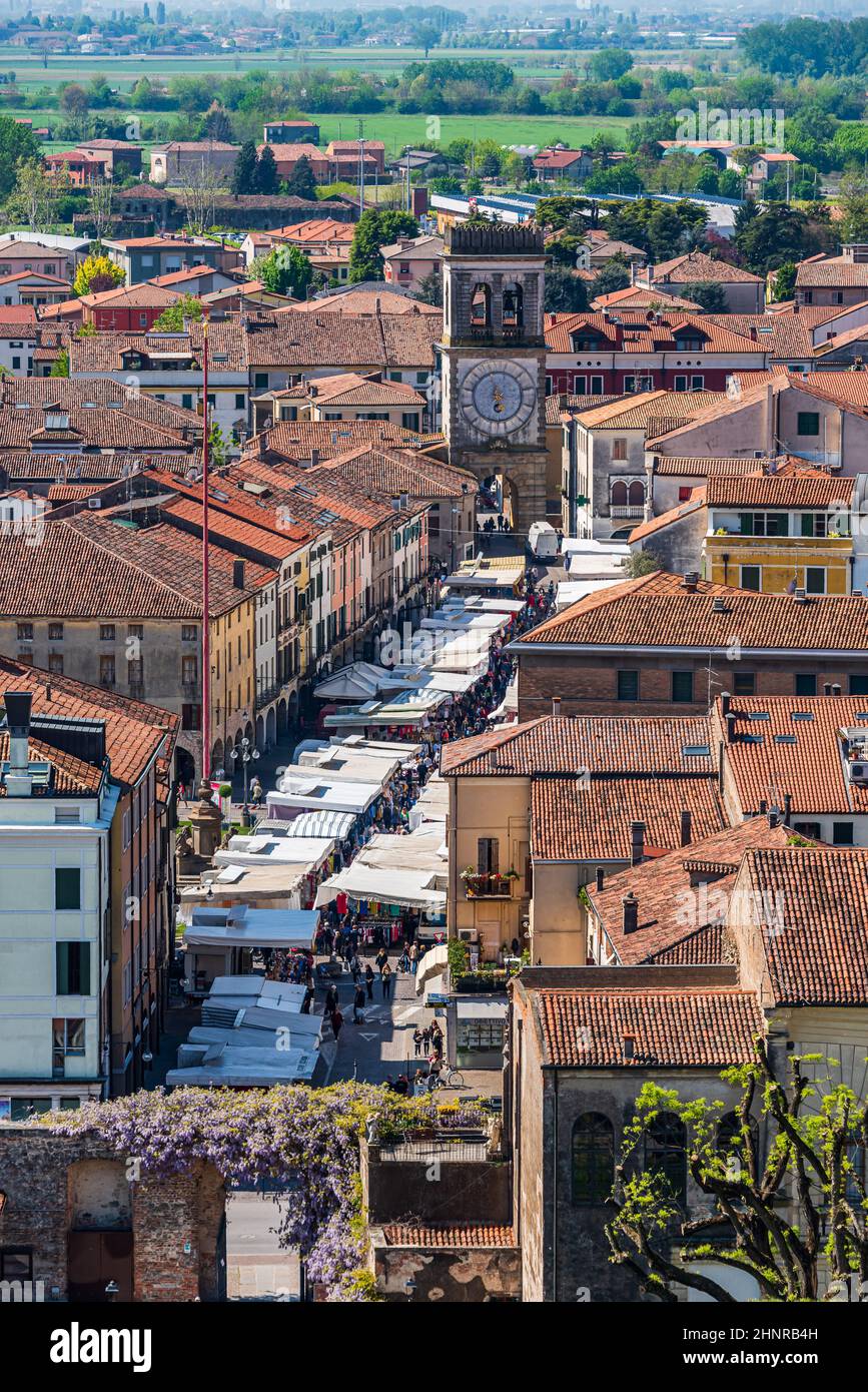 The old town of the walled town of Este, in Veneto, taken from the ...