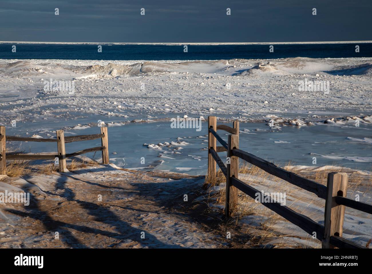 Au Train, Michigan - Access to a frozen Lake Superior beach Stock Photo ...