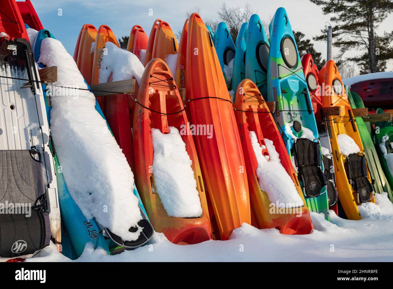 Au Train, Michigan - Kayaks stacked for the winter at Da Yak Shak, a ...