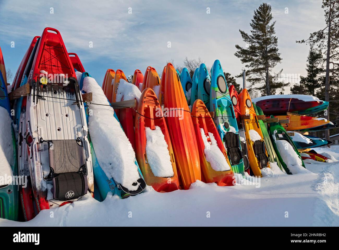 Au Train, Michigan - Kayaks stacked for the winter at Da Yak Shak, a ...