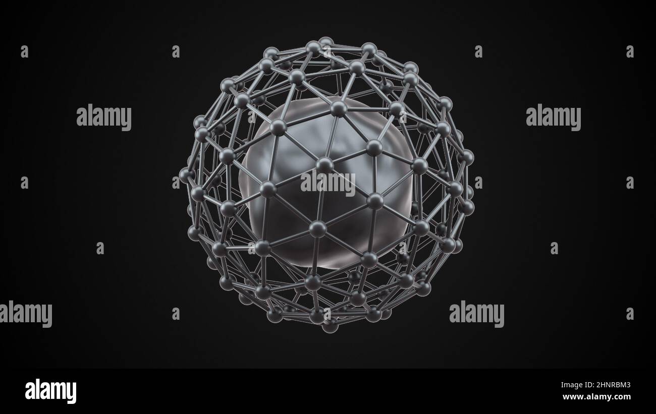 Molecular 3d render of structure of nucleus. Network of both protons ...