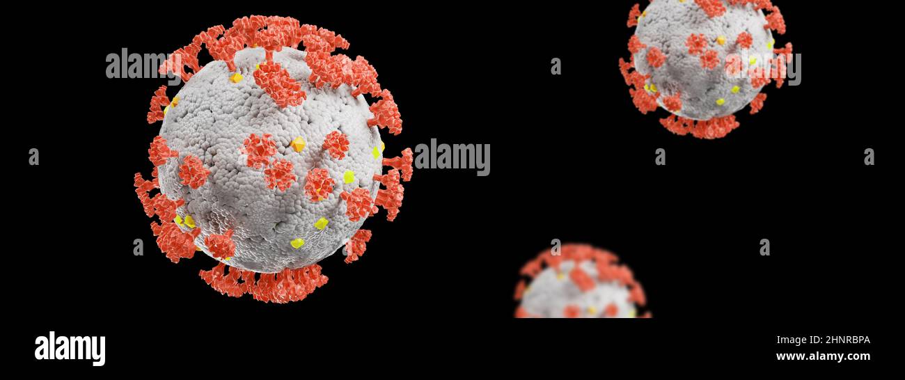 Microscopic view of influenza virus cells. 3D medical illustration ...