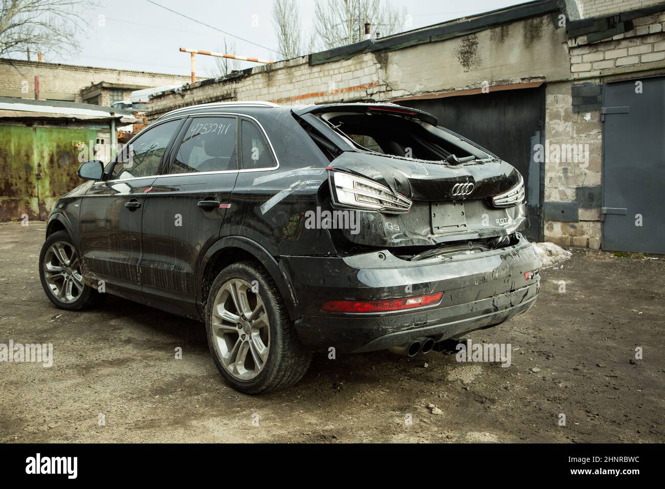 Dnepropetrovsk, Ukraine - 01.16.2022: AUDI Q3 in black after an ...