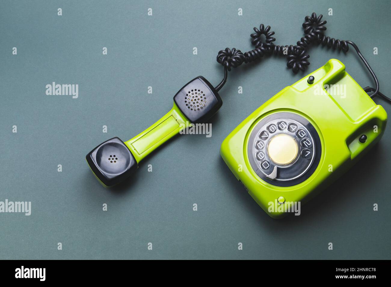 Classic phone with handset. vintage green telephone with phone receiver ...