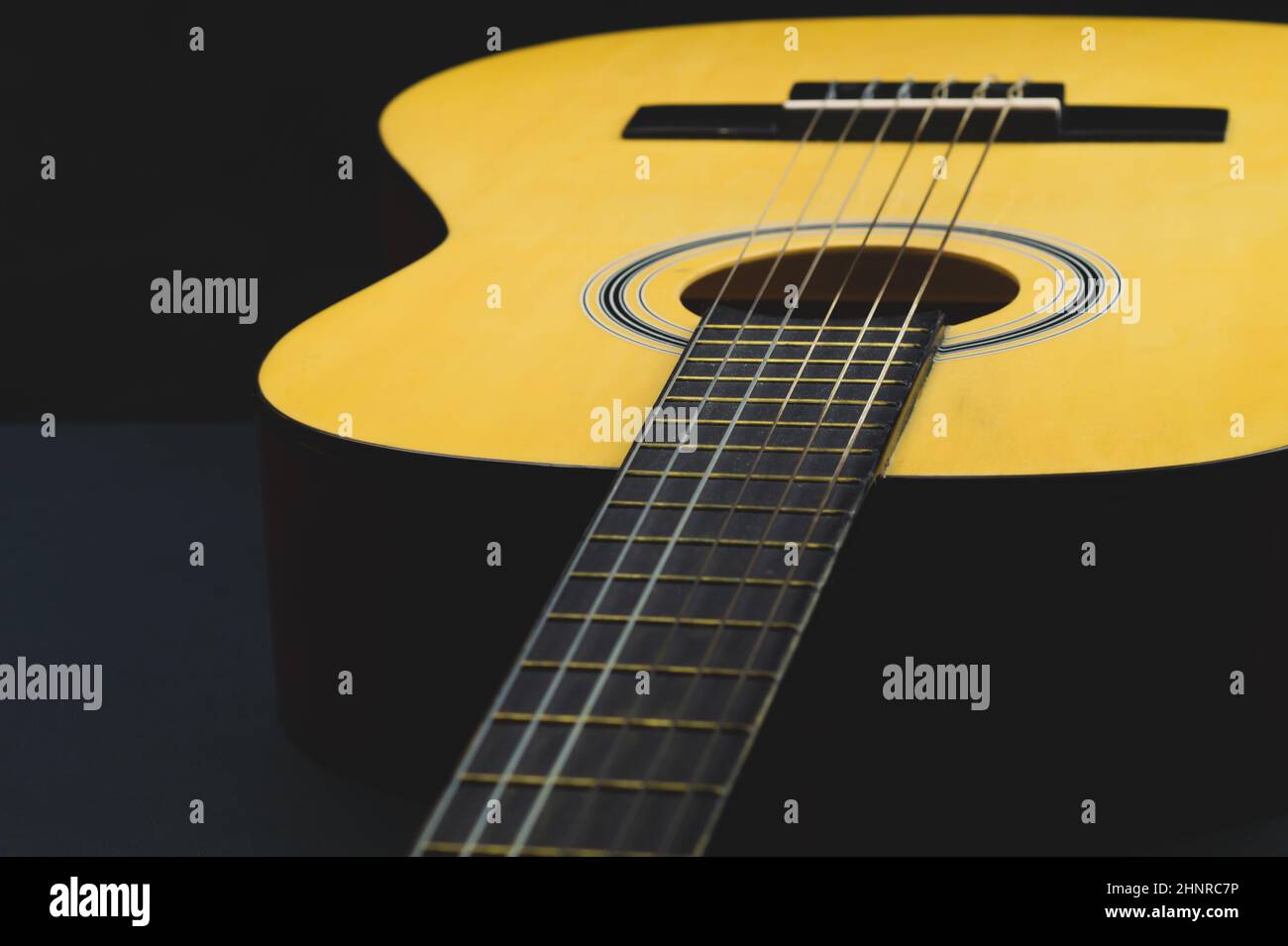 Guitar close up. acoustic musical instrument. strings on the guitar ...