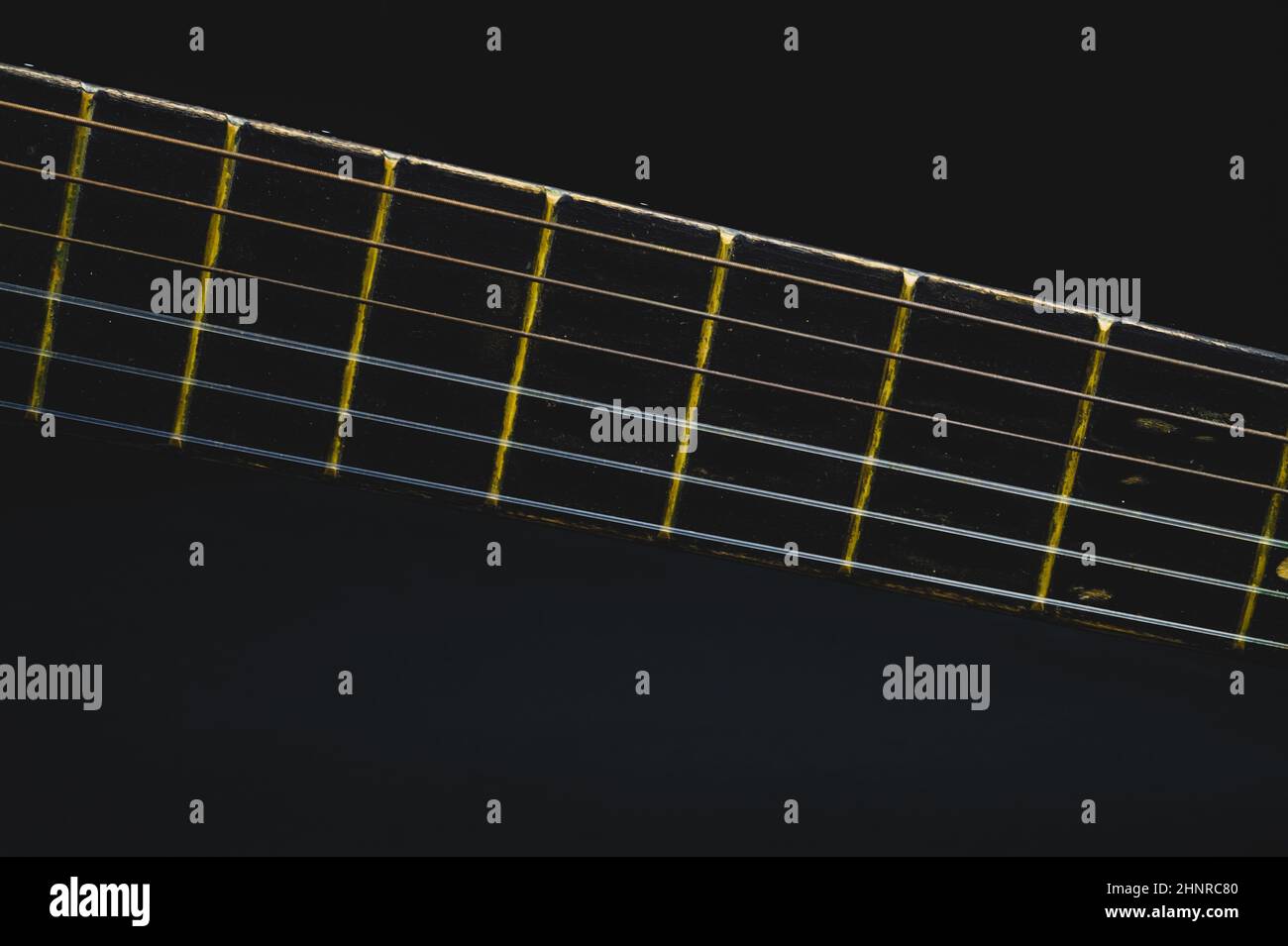 Acoustic guitar neck close up. guitar strings macro. musical instrument ...
