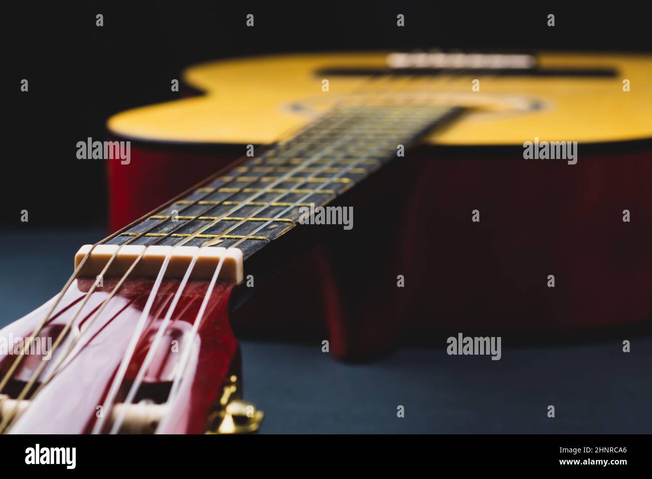 Guitar close up. acoustic musical instrument. strings on the guitar ...