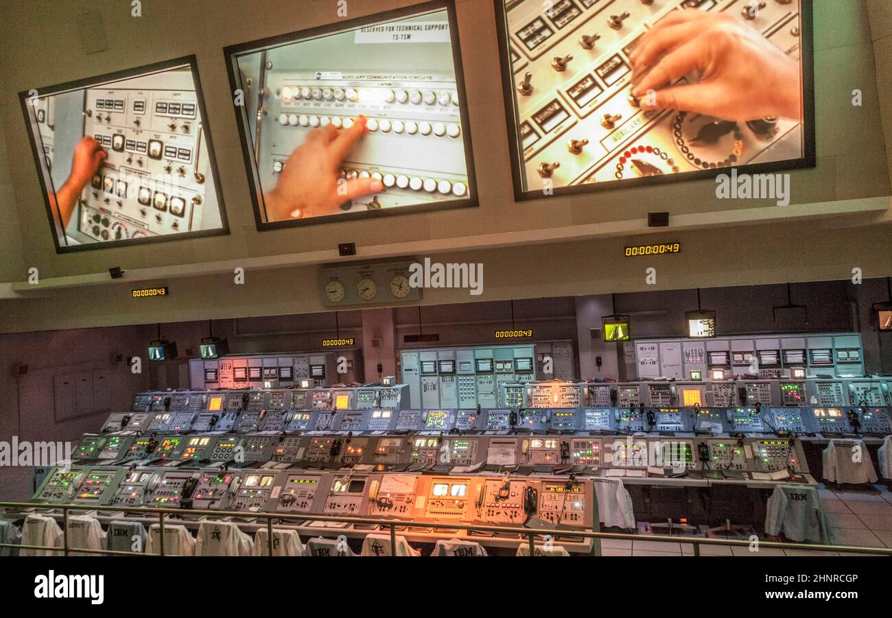 Apollo 1960s mission control equipment on display in Kennedy Space ...