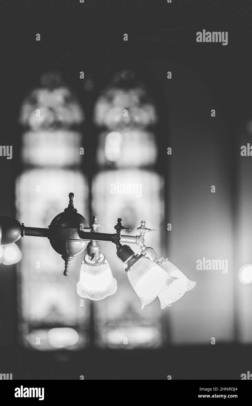 Chandelier in interior room Black and White Stock Photos & Images - Alamy