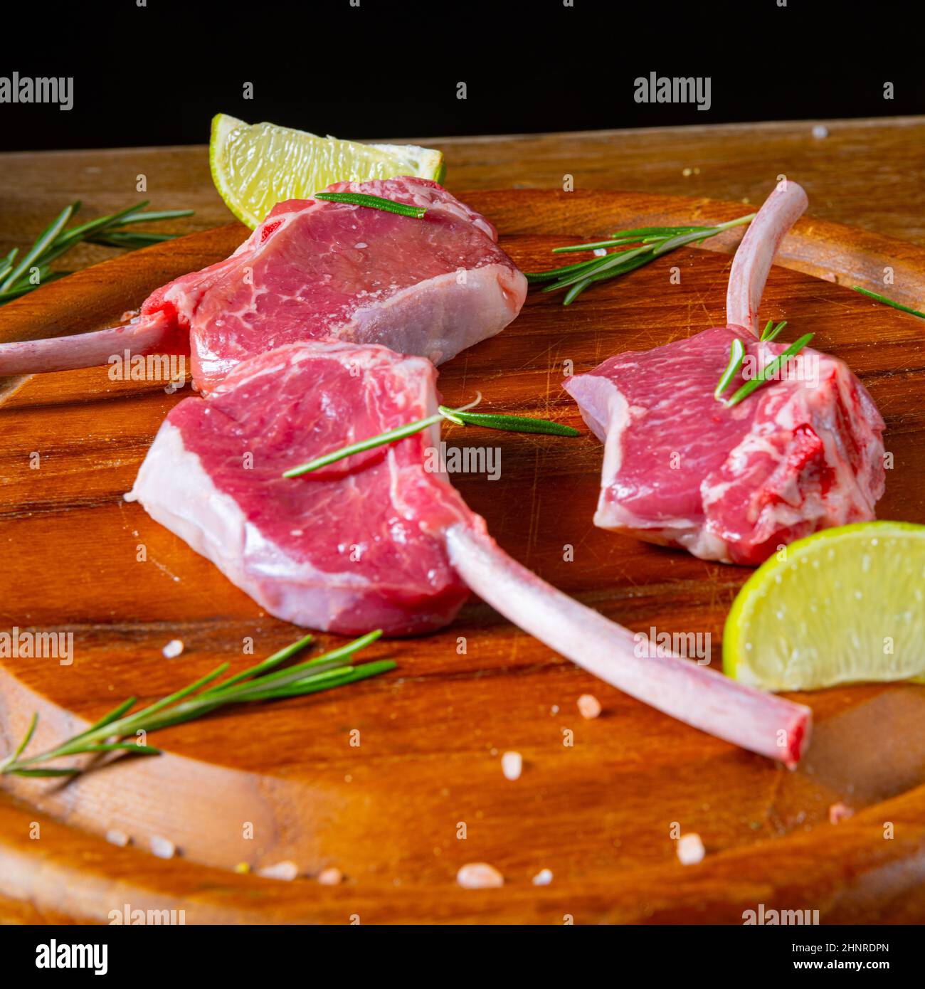 Raw Fresh Lamb Chops Wooden Cutting Board Stock Photo - Alamy