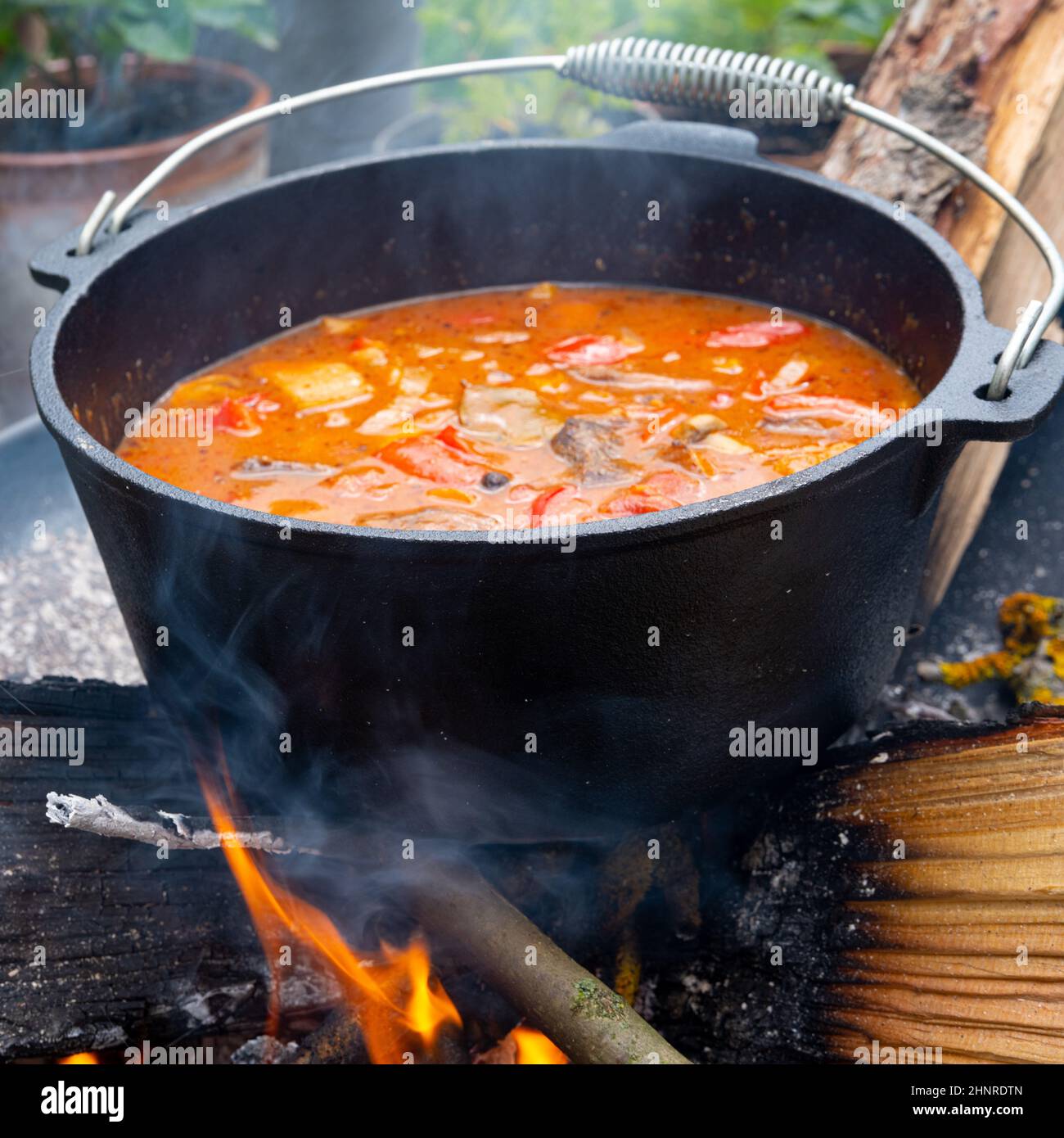 Kettle goulash is prepared over an open fire! Stock Photo - Alamy