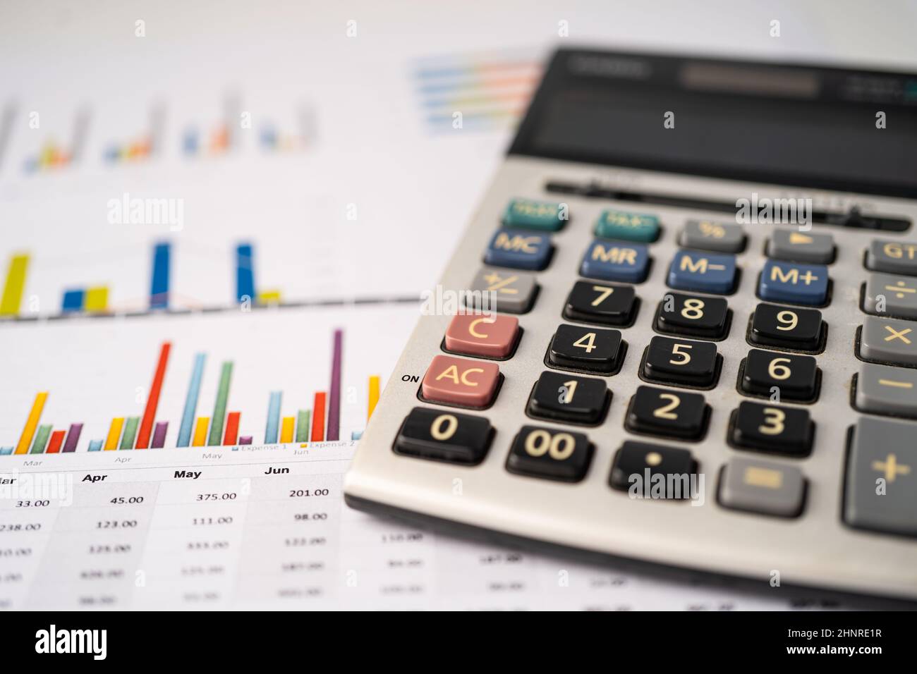 Calculator on chart and graph spreadsheet paper. Finance development ...
