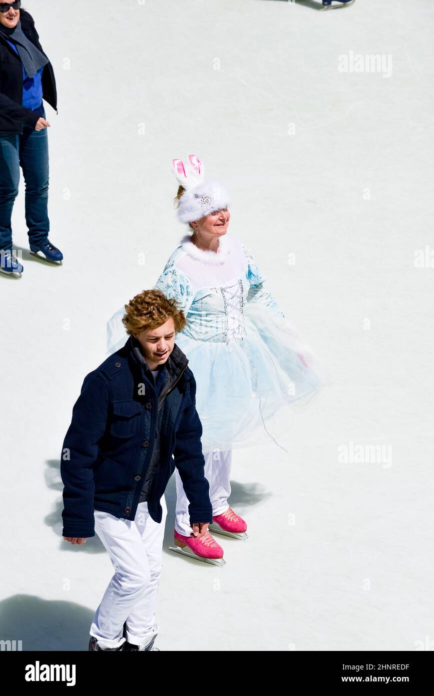 Skaters at Rockefeller Center, New York City, NY USA at Easter time ...
