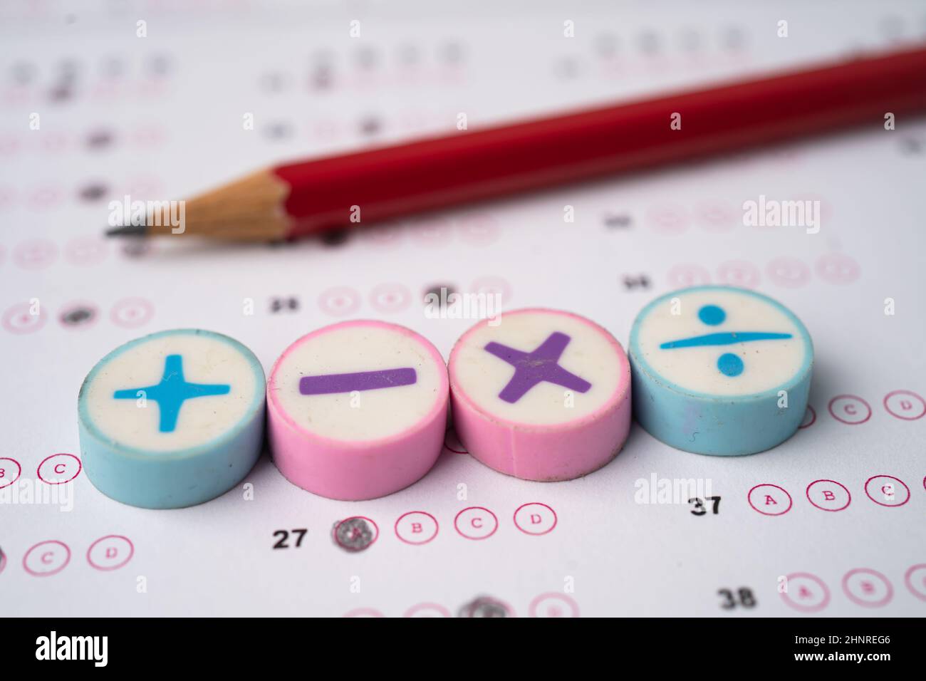 Math symbol and pencil on Answer sheet background; Education study ...
