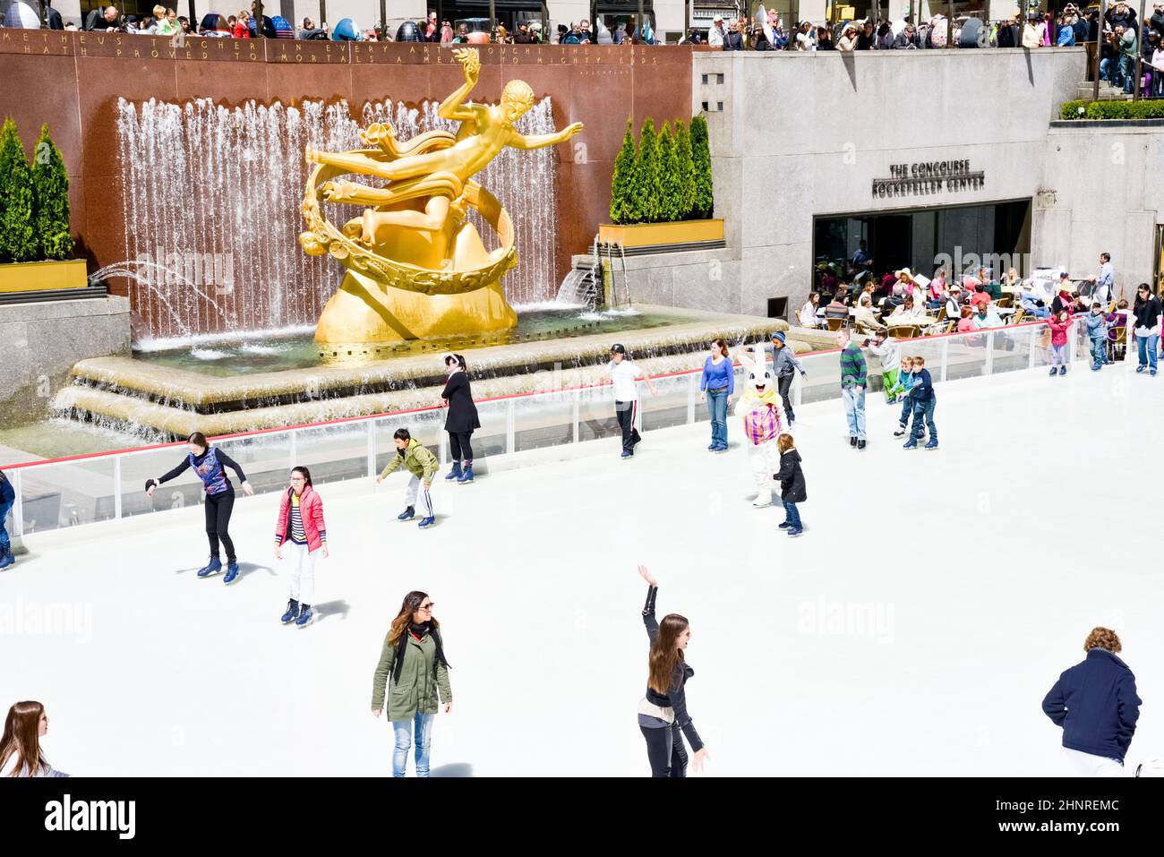 Skaters at Rockefeller Center, New York City, NY USA at Easter time ...