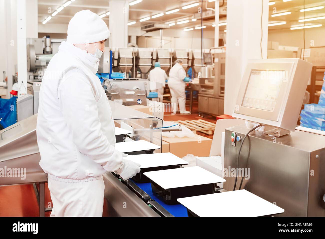 Food industry chicken.Production line of meat.Line for the production ...