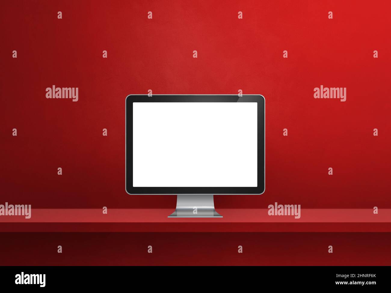 Computer pc - red wall shelf banner. 3D Illustration Stock Photo - Alamy