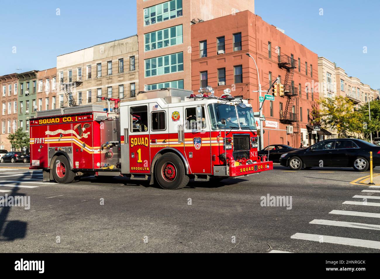 fire brigade car at the street in Brooklyn, New York Stock Photo - Alamy