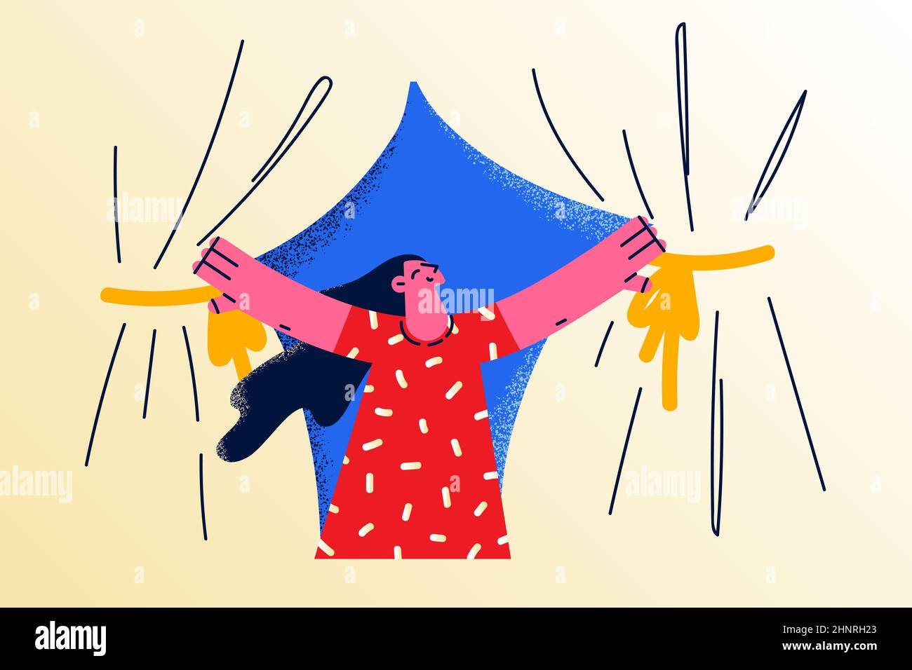 Feeling happy and positive concept. Young smiling woman cartoon ...