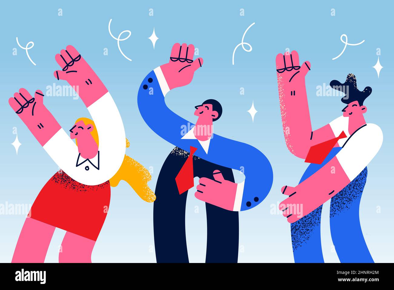 Teamwork celebrating success together concept. Group of young smiling ...