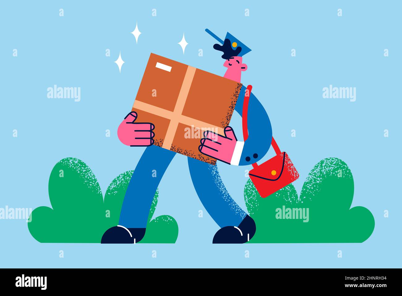 Post office delivery services concept. Young smiling man delivery ...