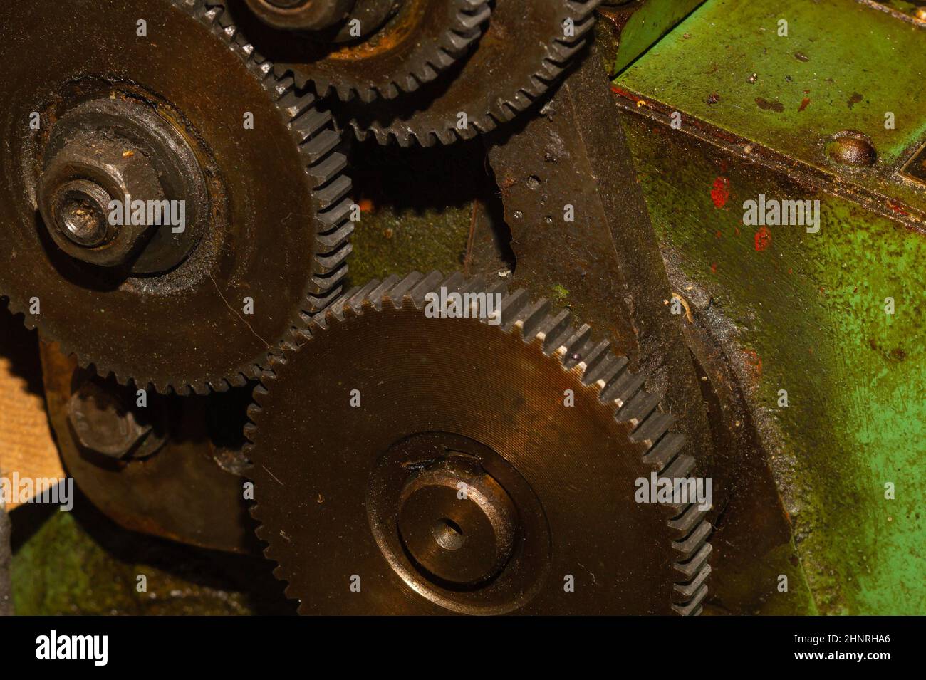Gears of industrial machine. detail of mechanism. old cogwheels ...