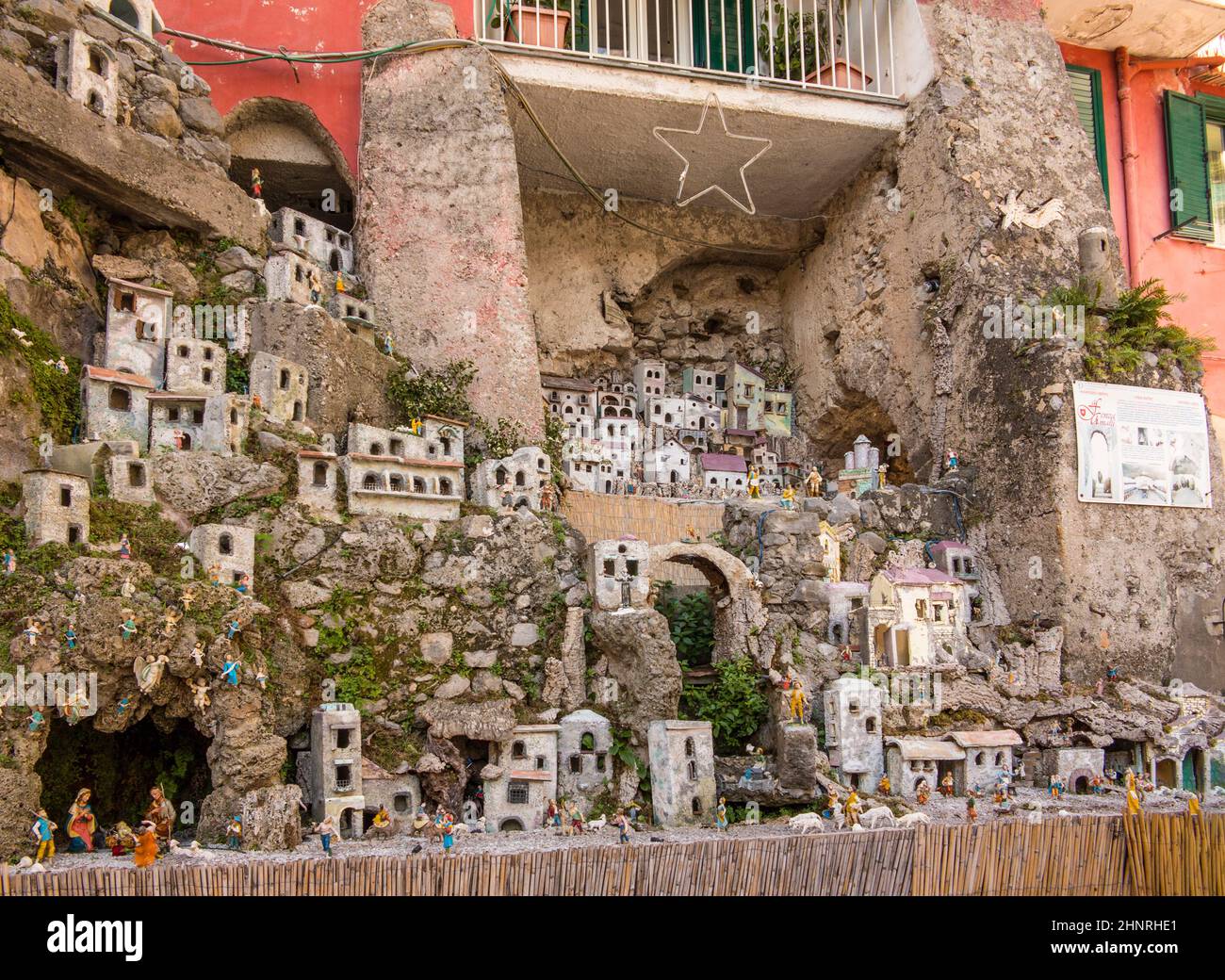old houses in Amalfi with large crip and religious crib figurine Stock ...
