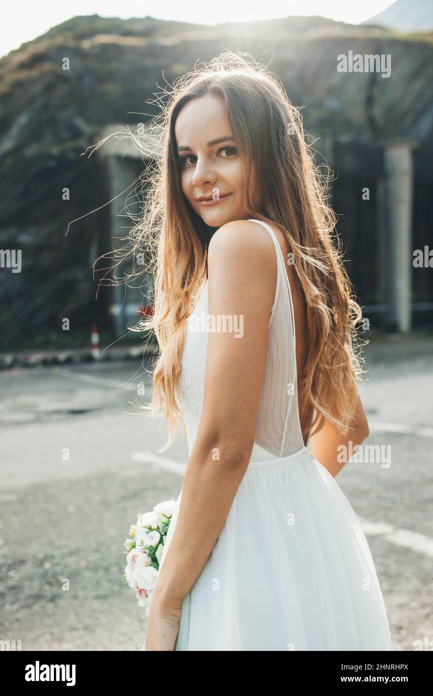 Bride alone happy outdoors hi-res stock photography and images - Alamy